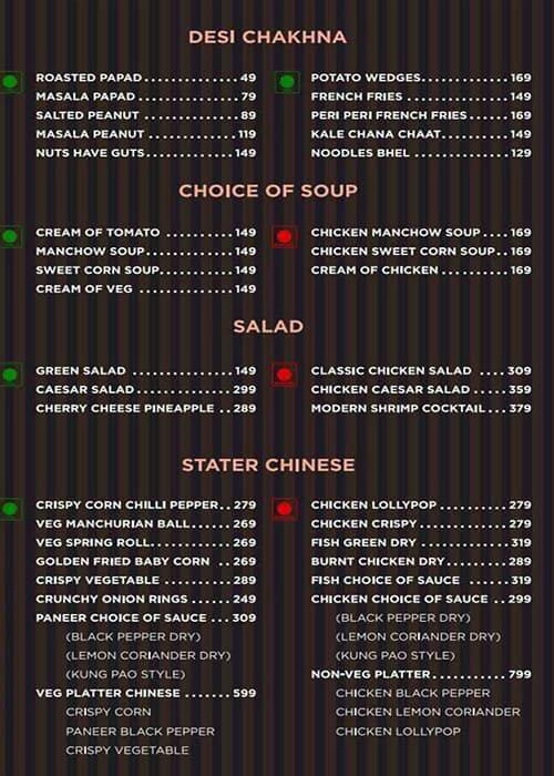 Menu at Ministry of dance, Pune