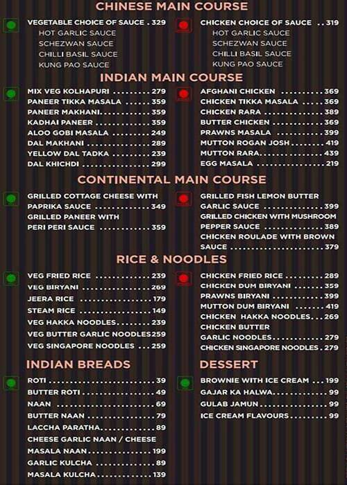 Menu at Ministry of dance, Pune
