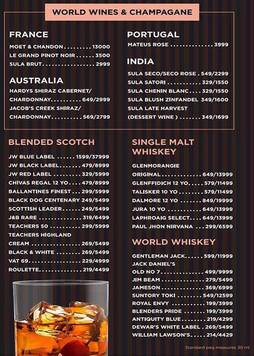 Menu at Ministry of dance, Pune