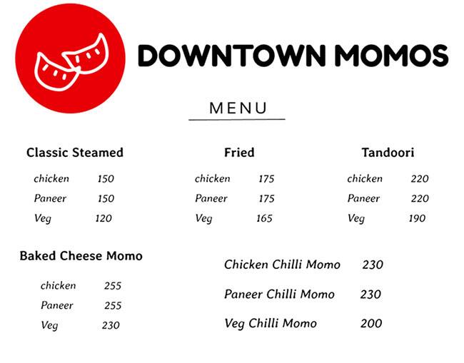 Menu of Downtown Momos, Prabhadevi, Mumbai