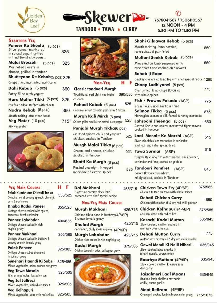 Menu of Skewer, Dadar Shivaji Park, Mumbai