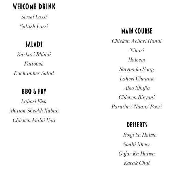 Carta del restaurante Little Lahore, Dubai