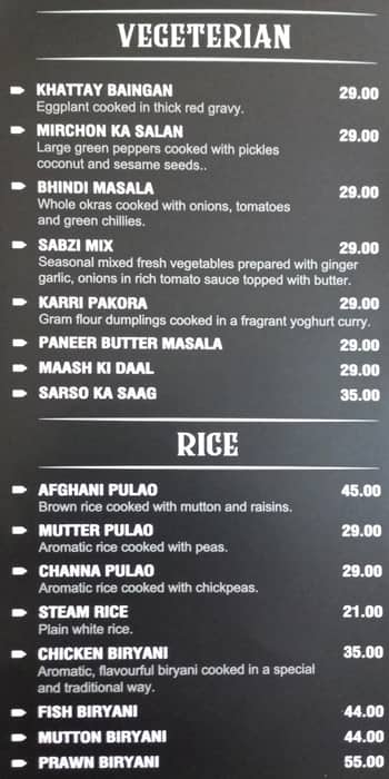 Carta del restaurante Little Lahore, Dubai