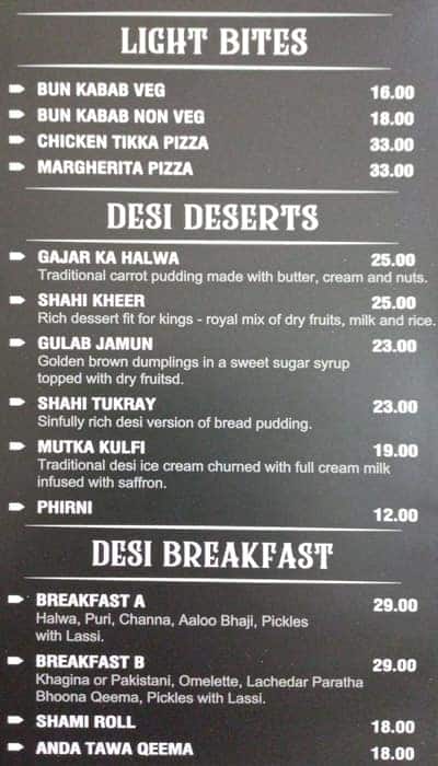 Menu at Little Lahore restaurant, Dubai