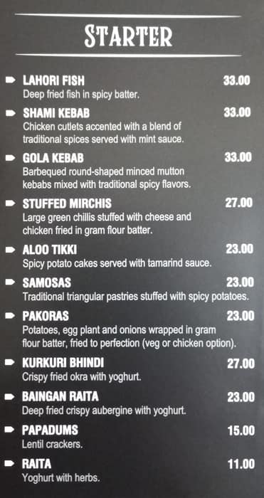 Carta del restaurante Little Lahore, Dubai