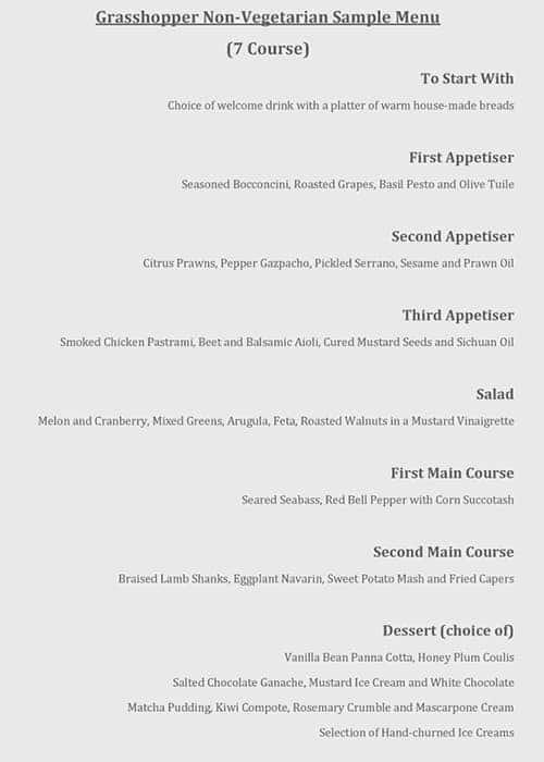 Menu of Grasshopper, Bannerghatta Road, Bangalore