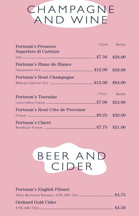 Menu at Fortnum & Mason Food Hall desserts, London, 181 Piccadilly