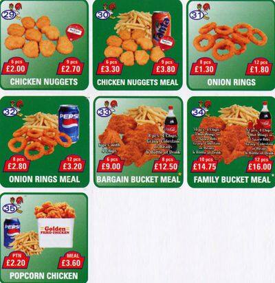 Menu at Golden Fried Chicken fast food, Manchester