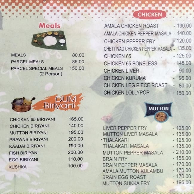 Menu at Amala Chettinad Mess, Chennai, Ap 785
