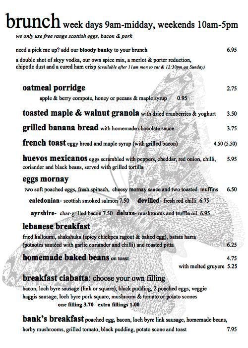 Menu at The Left Bank pub & bar, Glasgow