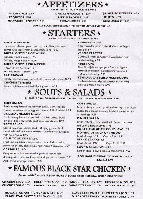 Menu at Black Star Pub & Grill, Tacoma, 158 100th St S