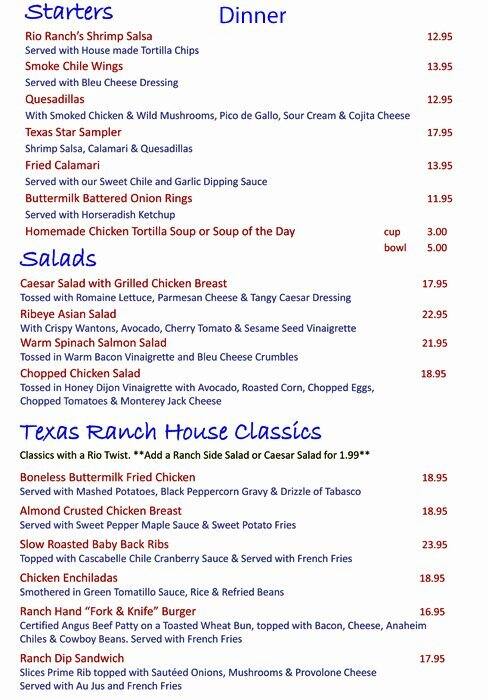 Menu at Rio Ranch Restaurant, Houston