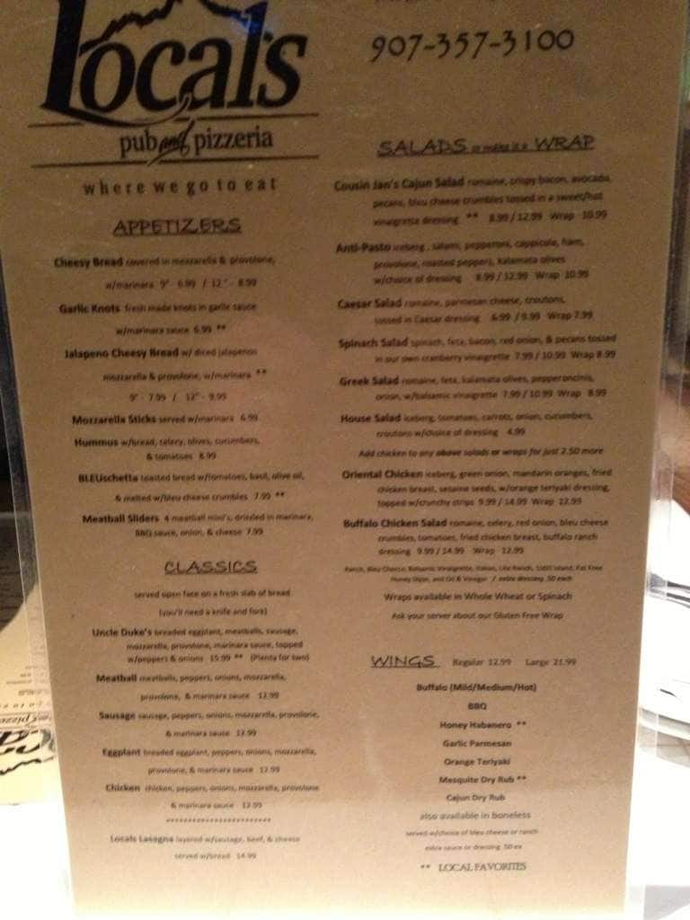 Menu at Locals Pub & Pizzeria, Wasilla