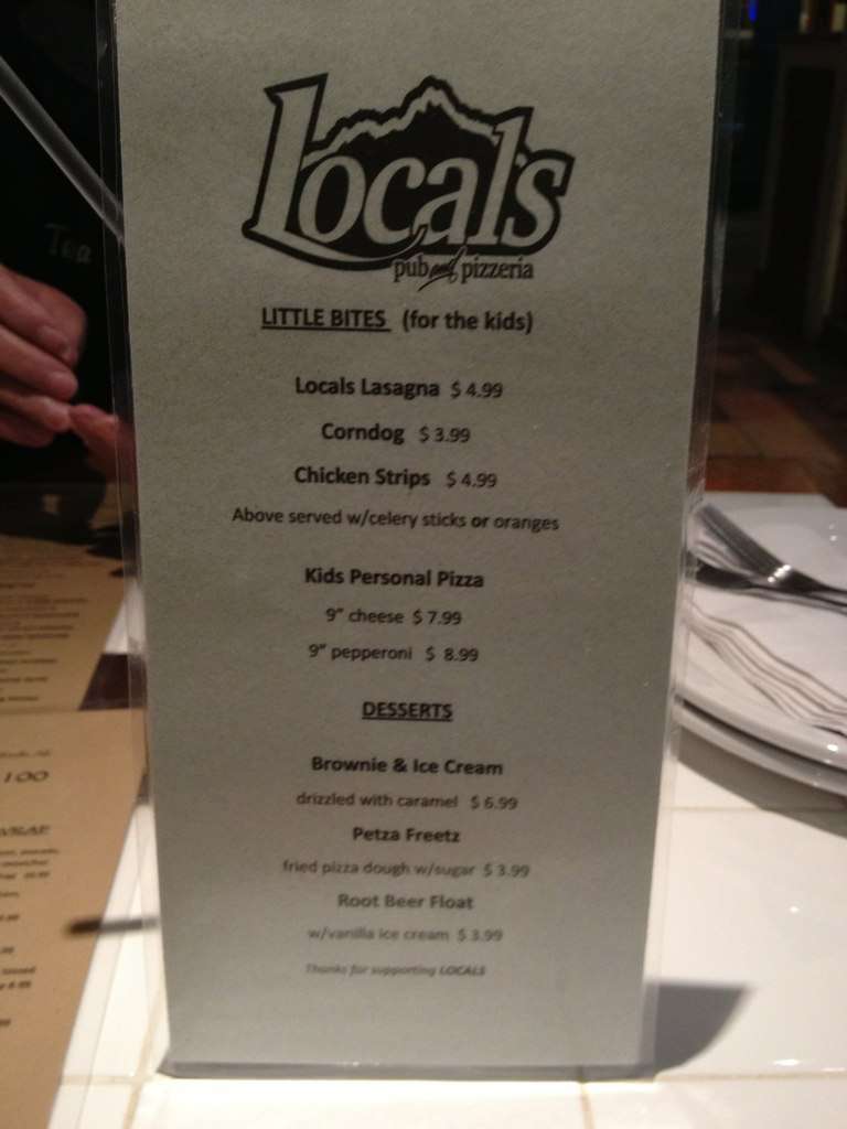 Menu at Locals Pub & Pizzeria, Wasilla