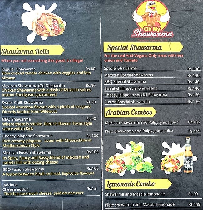 Menu of Oh My Shawarma, Aminijikarai, Chennai