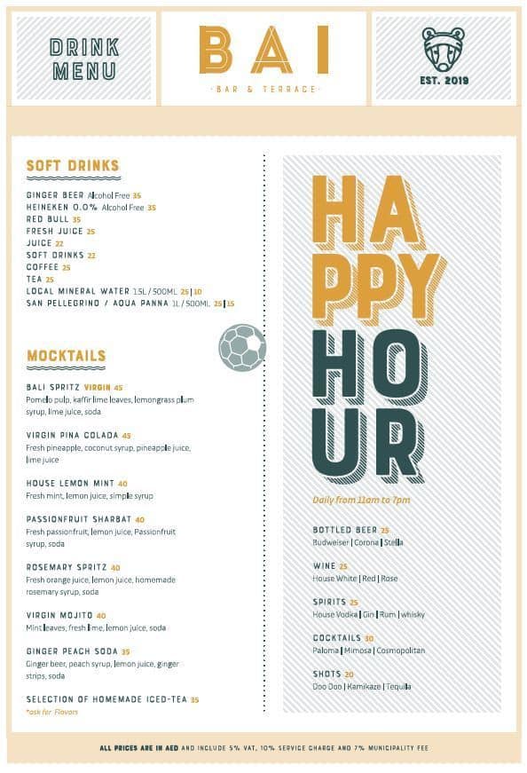 Menu of BAI Bar & Terrace - Radisson Blu Hotel Dubai Canal View ...