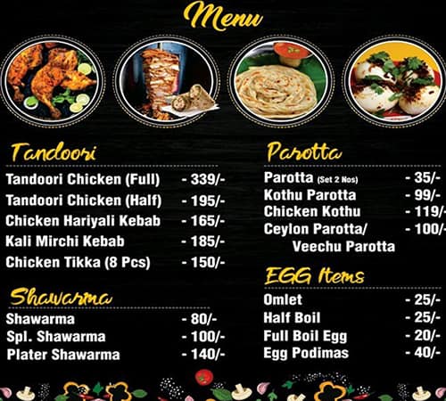 Menu at Meeting Point, Chennai, 362H+WF6