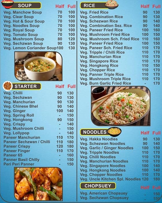Menu of Uncle Kitchen, Virar, Mumbai