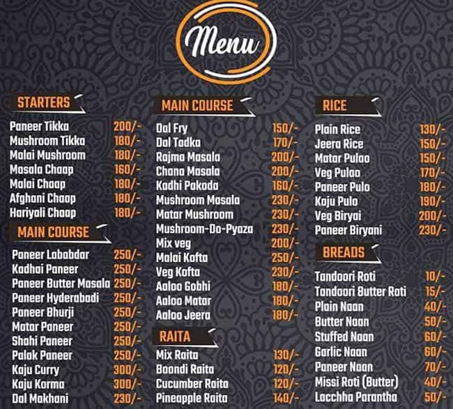 Menu of Kitchen RJ 13, Sector 57, Gurgaon