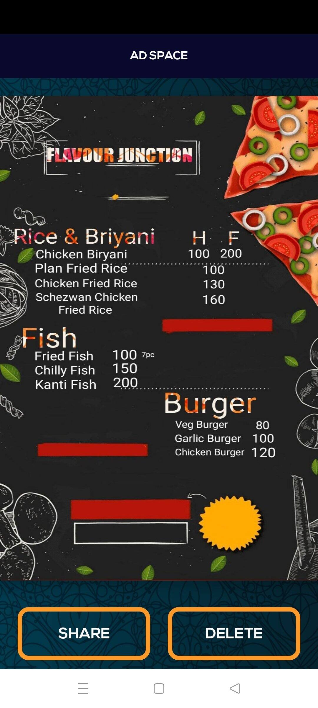 Menu of Flavours Junction, Dal Gate, Srinagar