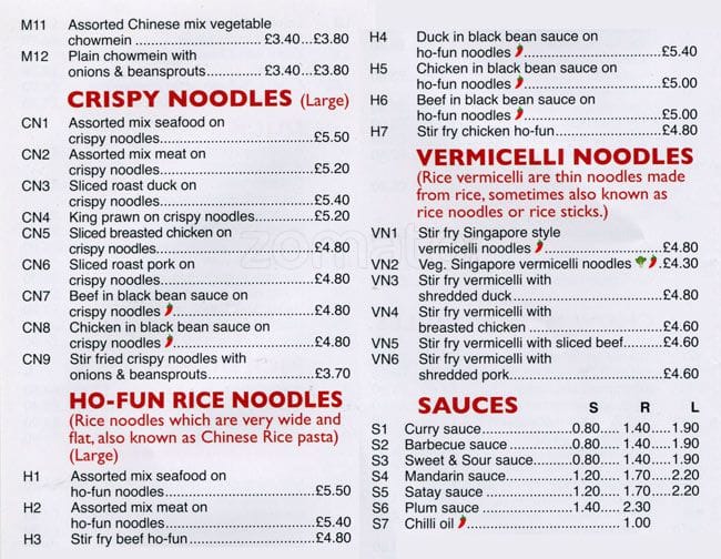 Menu at Sing way fast food, London, 399 Roman Rd