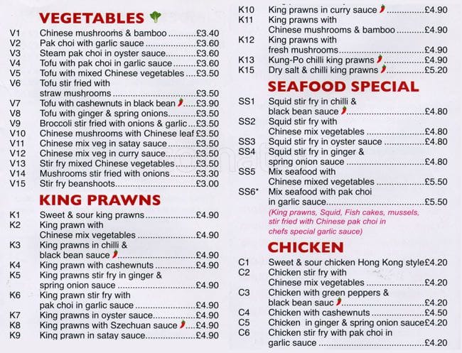 Menu at Sing way fast food, London, 399 Roman Rd