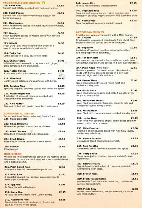 Menu at Desi Lounge Restaurant, Manchester