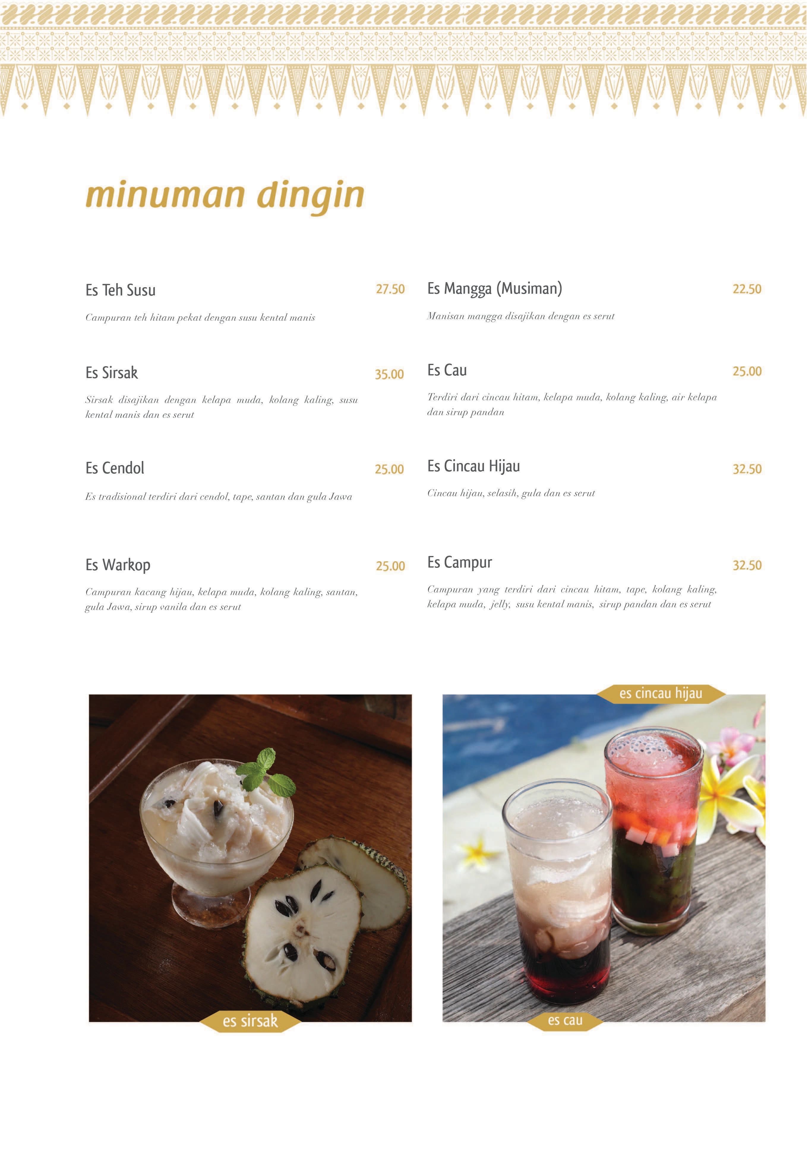 Menu at Waroeng Kita restaurant, Central Jakarta, Jl KH Mas Mansyur no 121