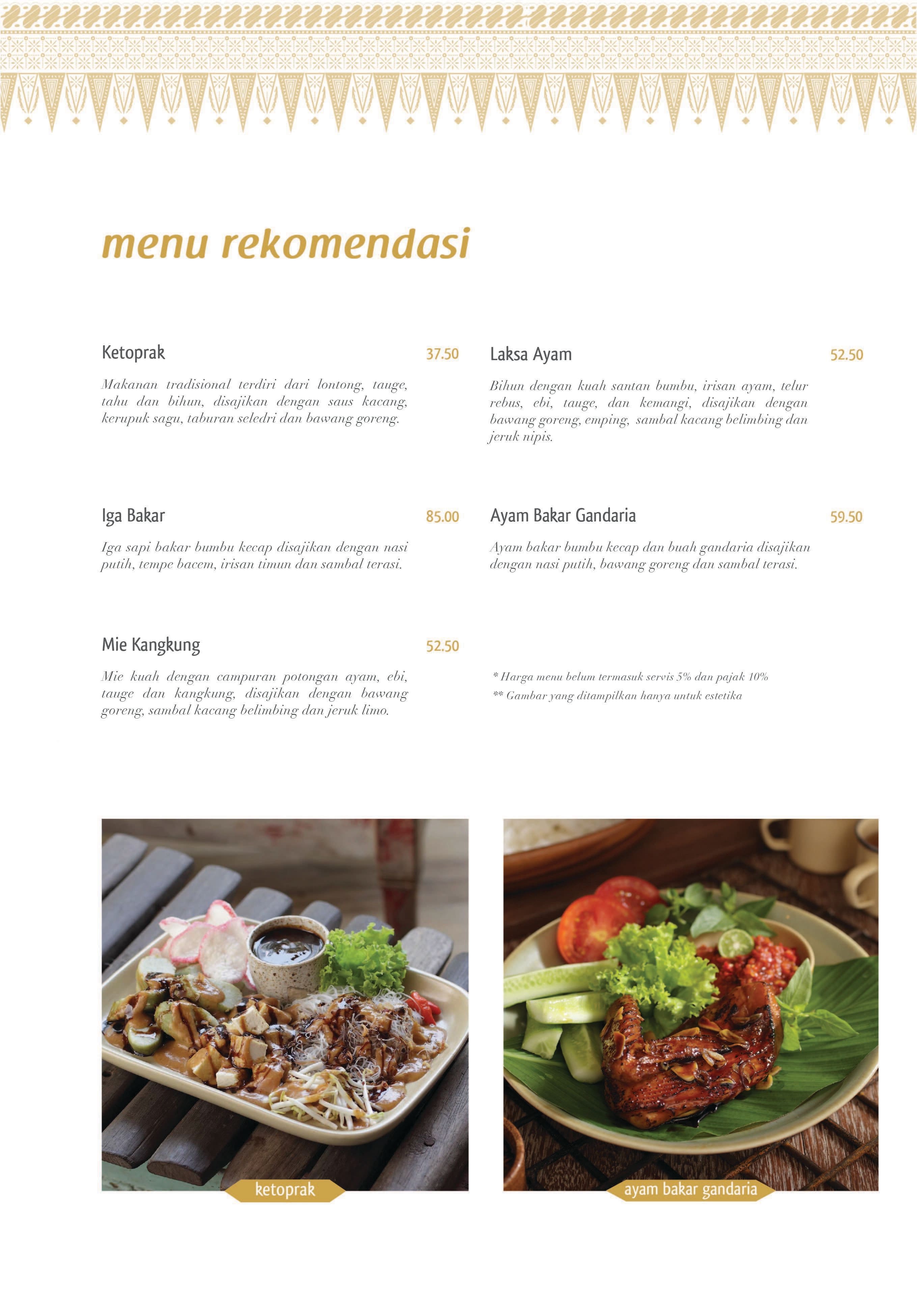 Menu at Waroeng Kita restaurant, Central Jakarta, Jl KH Mas Mansyur no 121