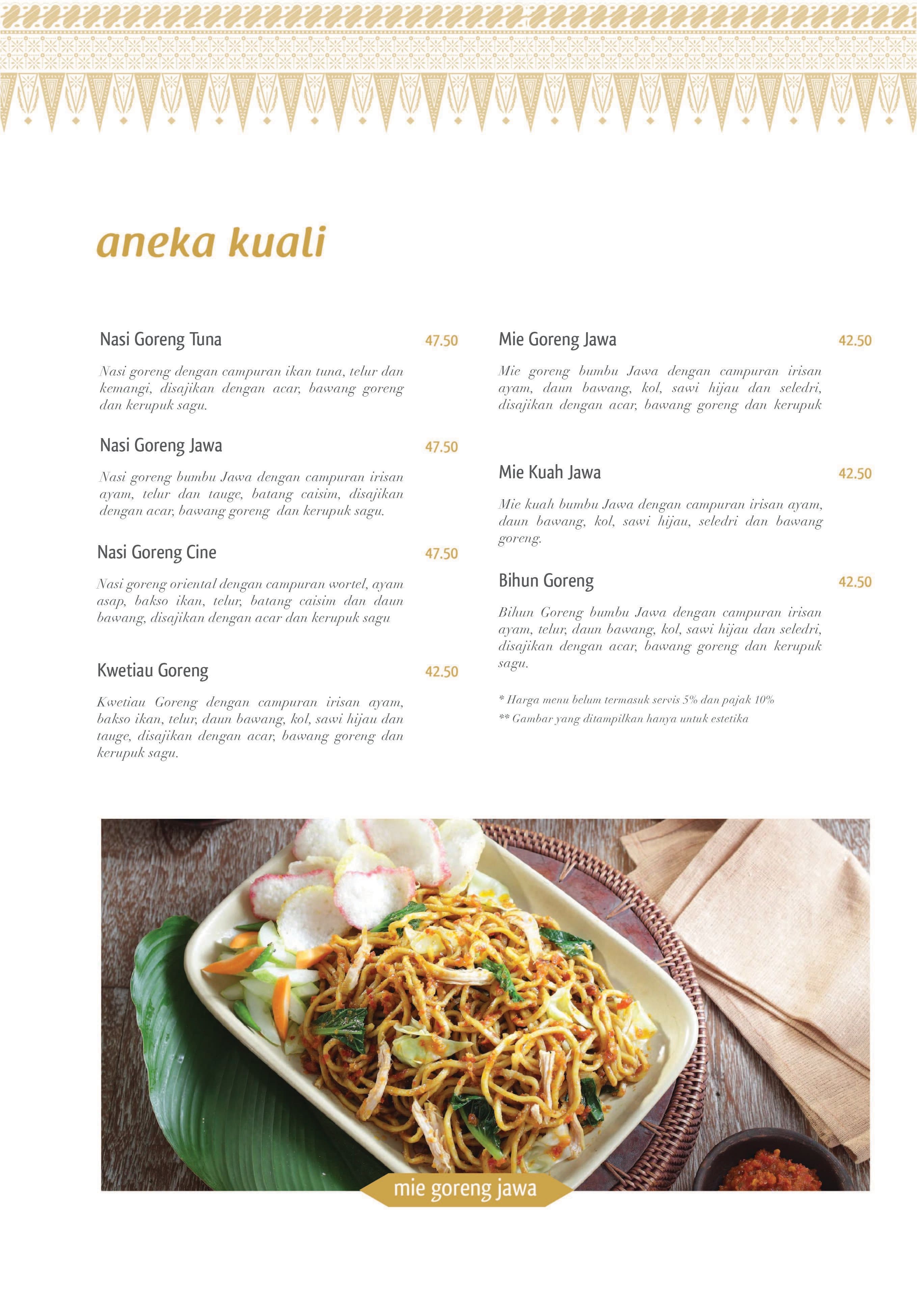 Menu at Waroeng Kita restaurant, Central Jakarta, Jl KH Mas Mansyur no 121