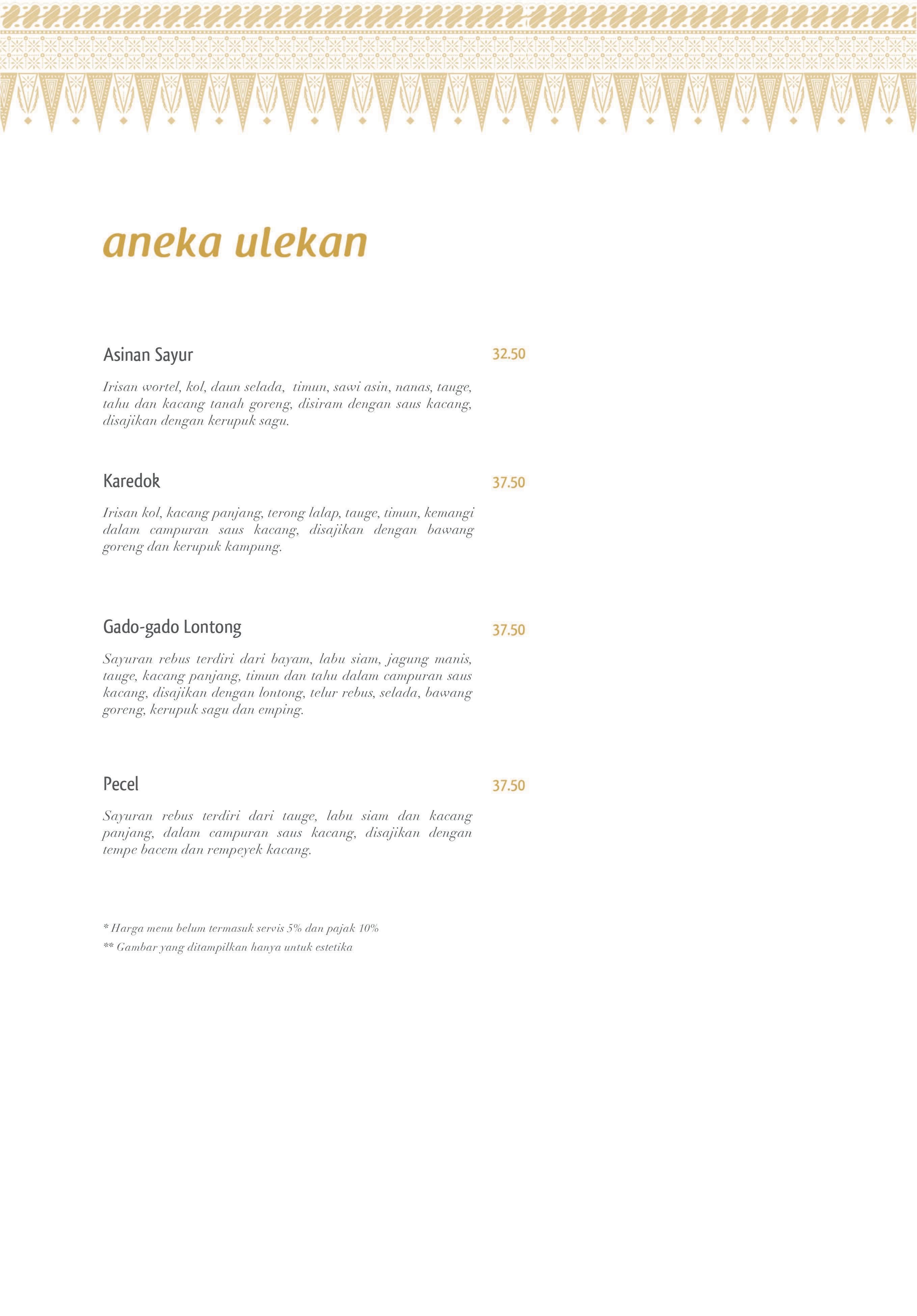 Menu at Waroeng Kita restaurant, Central Jakarta, Jl KH Mas Mansyur no 121