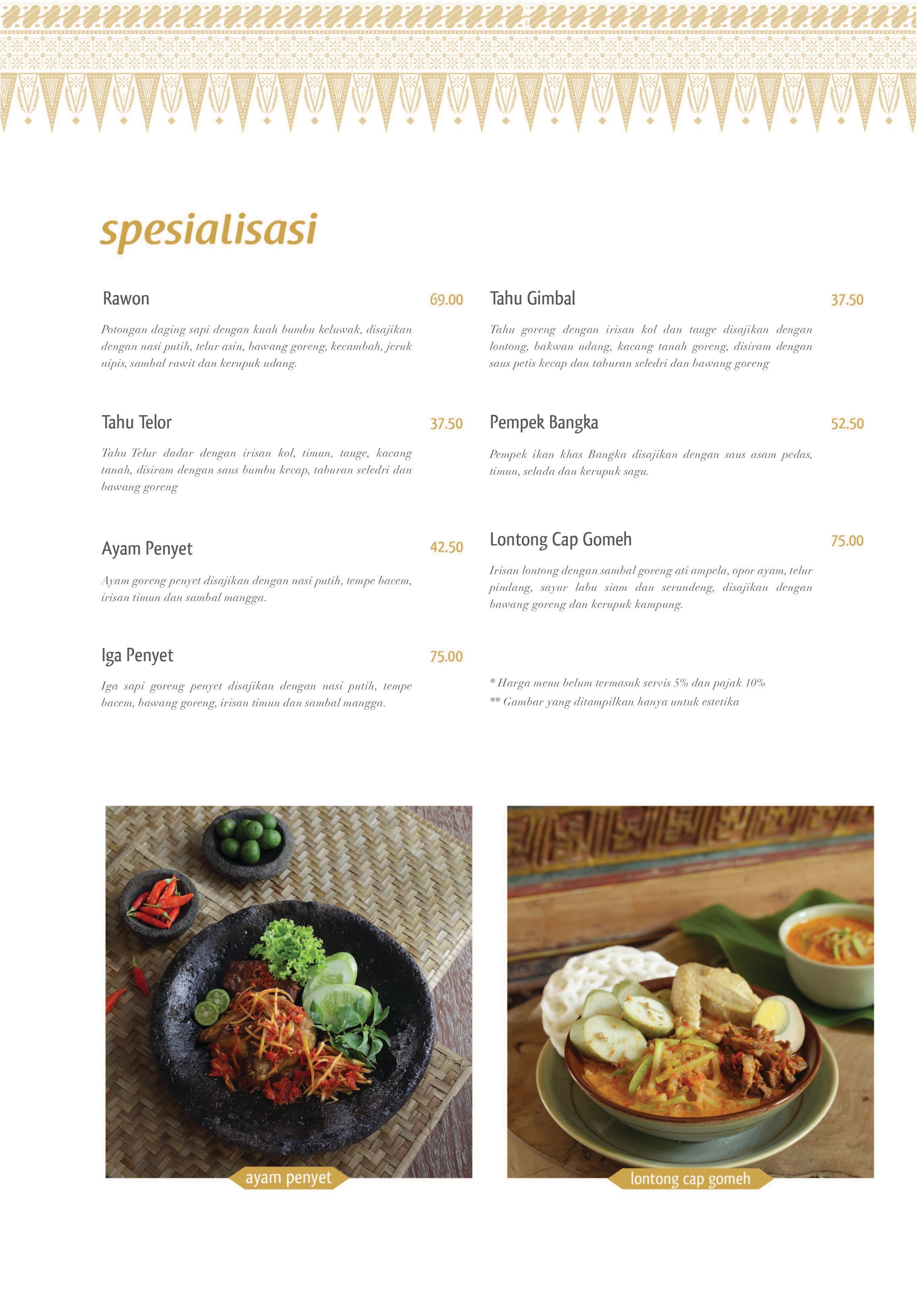 Menu at Waroeng Kita restaurant, Central Jakarta, Jl KH Mas Mansyur no 121