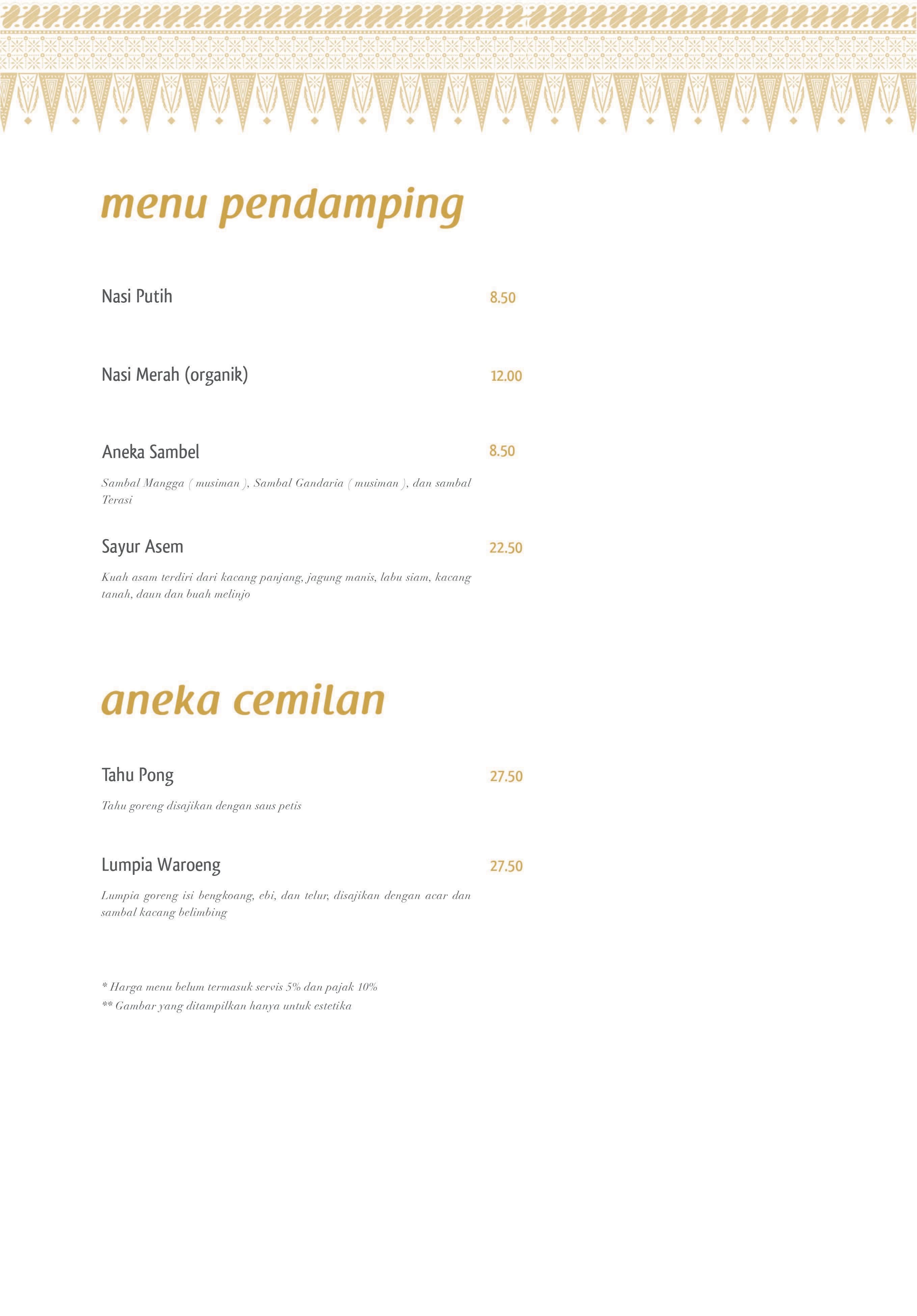 Menu at Waroeng Kita restaurant, Central Jakarta, Jl KH Mas Mansyur no 121