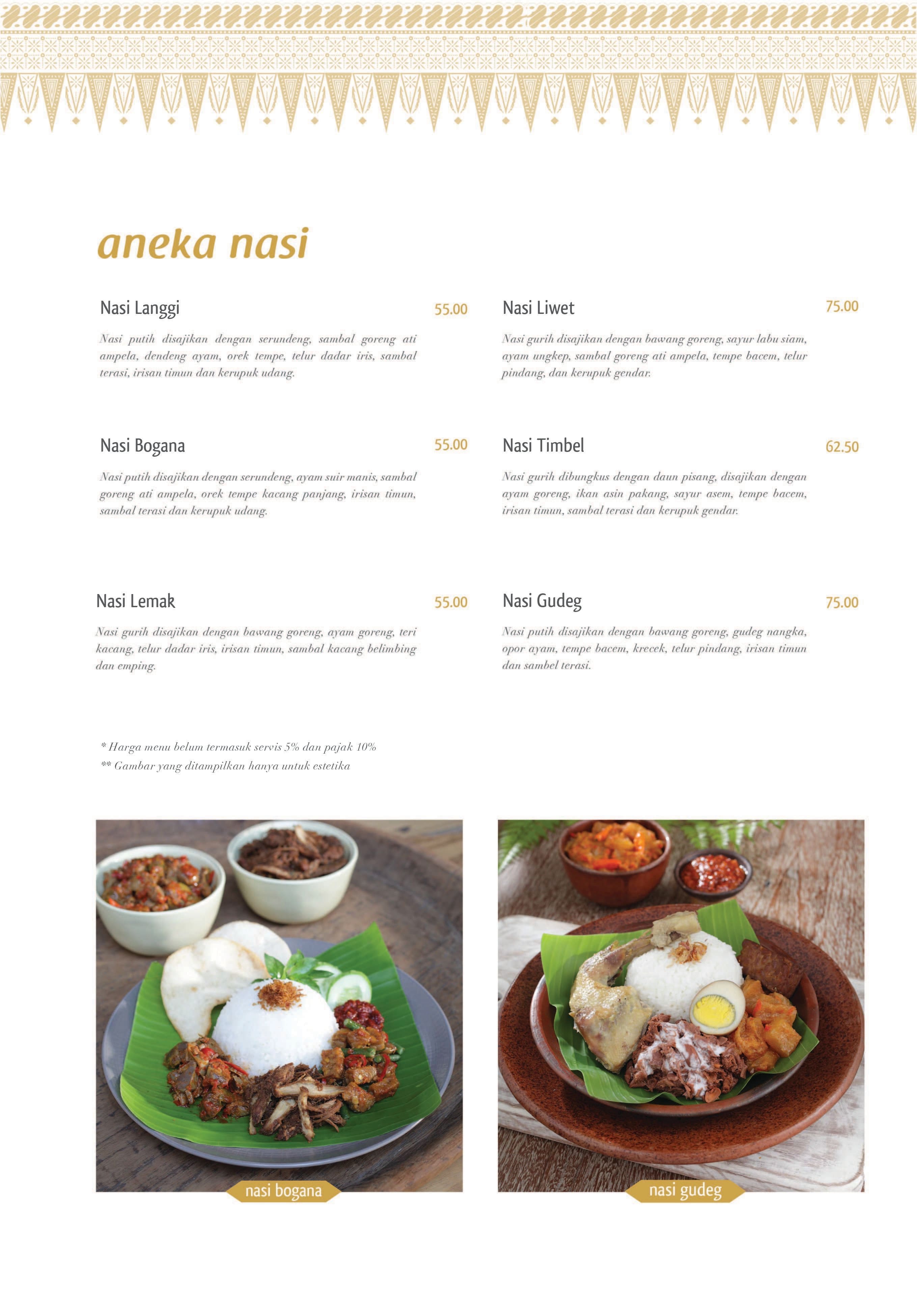 Menu at Waroeng Kita restaurant, Central Jakarta, Jl KH Mas Mansyur no 121