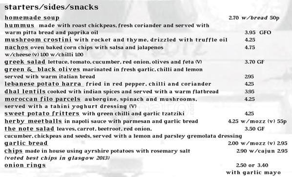 Menu at The 13th Note pub & bar, Glasgow