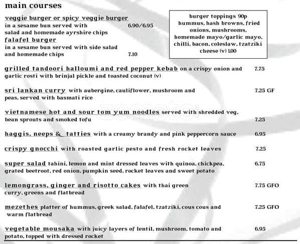 Menu at The 13th Note pub & bar, Glasgow