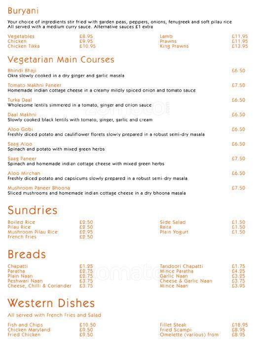 Menu at Himalaya restaurant, Glasgow