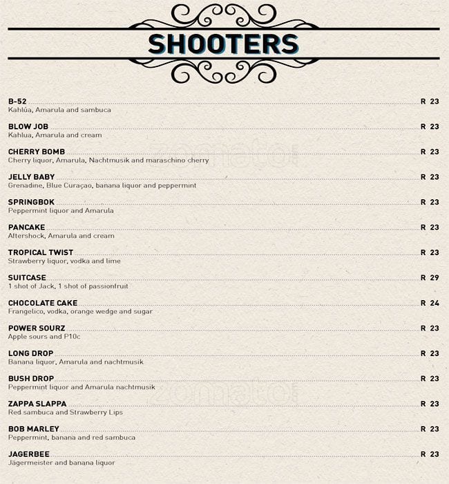 Menu at The Hops Bar & Restaurant - The Riverside Hotel & Spa, Durban