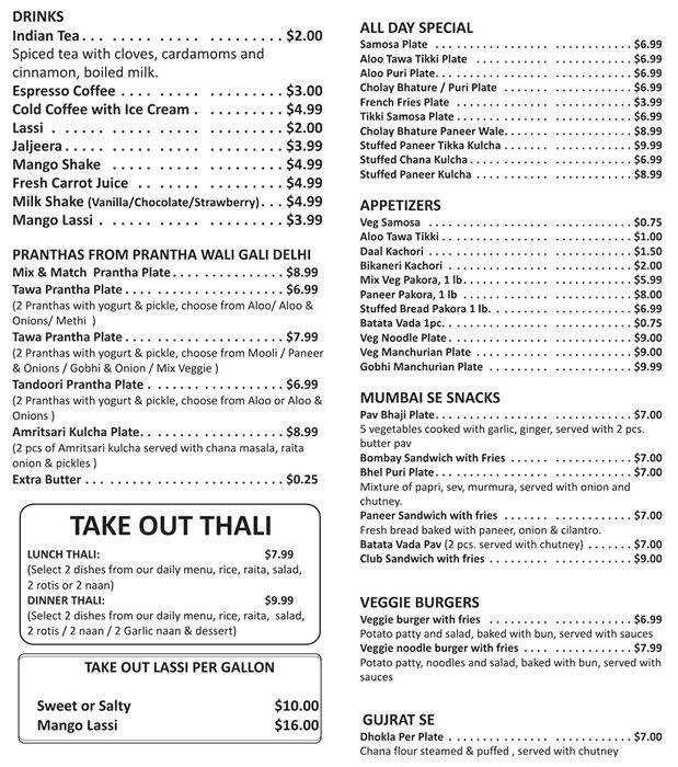 Menu at Satya Asha restaurant, Surrey, 6-12950 80 Ave