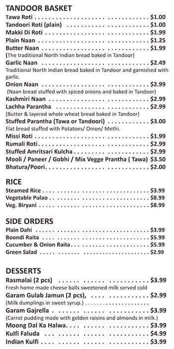 Menu at Satya Asha restaurant, Surrey, 6-12950 80 Ave