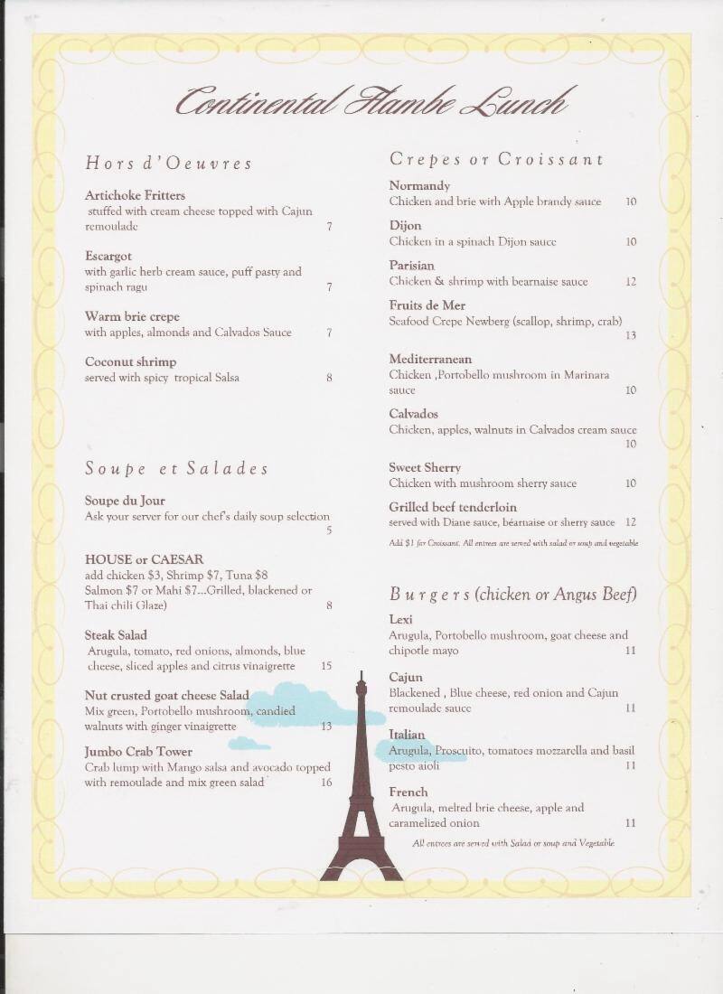 Continental Flambe Menu, Menu for Continental Flambe, Downtown ...