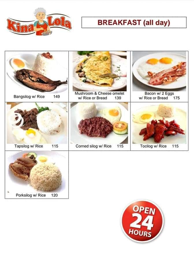 Menu at Kina Lola restaurant, Muntinlupa