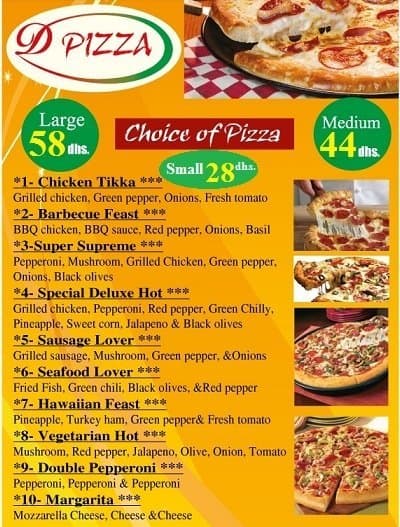 Menu at D Pizza, Dubai, Street 1A building 1