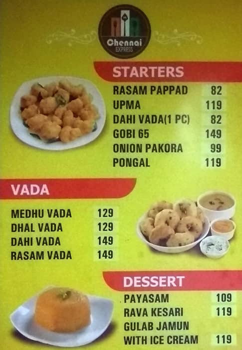 Menu at Chennai Express, Gurugram, Food Court