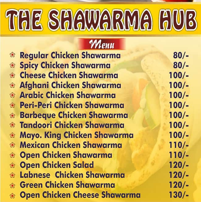 Menu of The Shawarma Hub, Malad East, Mumbai