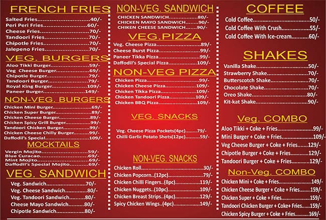 Menu of Daffodil's Cafe, Kamothe, Navi Mumbai