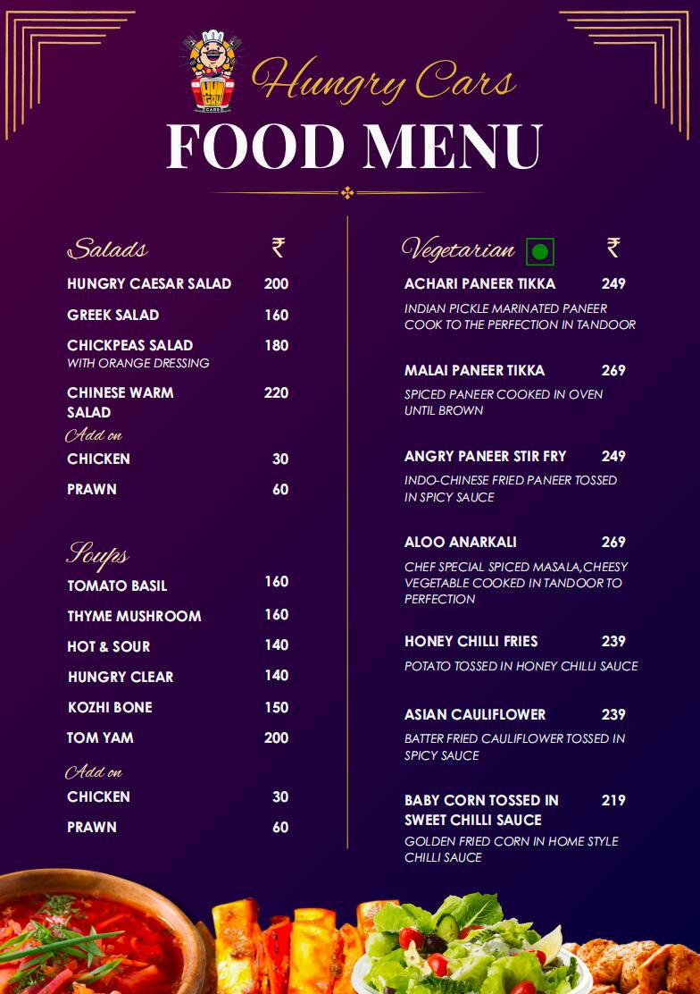 Menu of Hungry Cars, Egatoor, Chennai