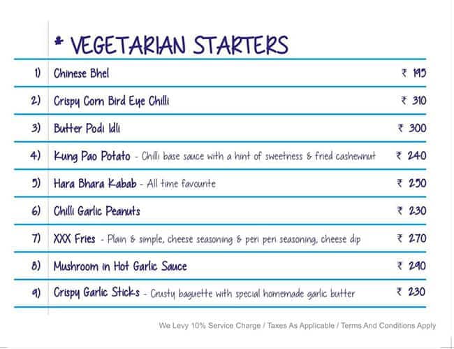 Menu of The Bar Stock Exchange, Malad West, Mumbai