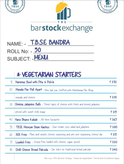 The Bar Stock Exchange Menu, Menu for The Bar Stock Exchange, Linking ...