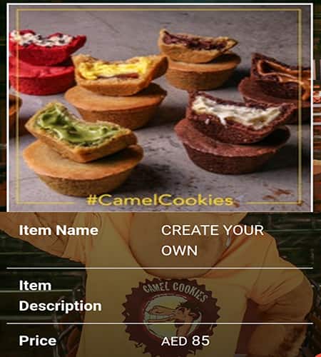 Menu at Camel Cookies desserts, Abu Dhabi, Al Khaleej Al Arabi Road